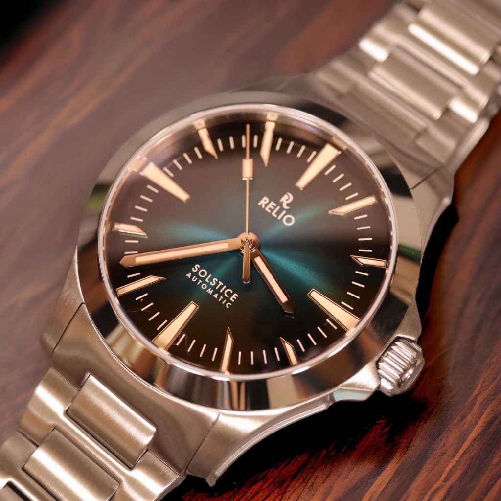 Relio Solstice Teal - Sports Dress Watch with Blue-Green Fumé Sunburst ...